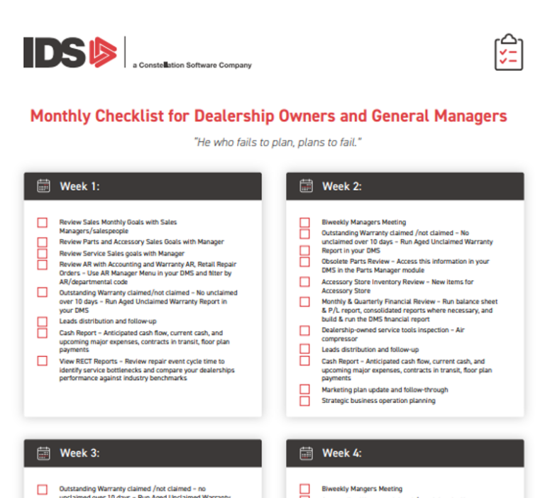 Dealership Management Checklist Bundle [GM, Sales, Service, Parts ...