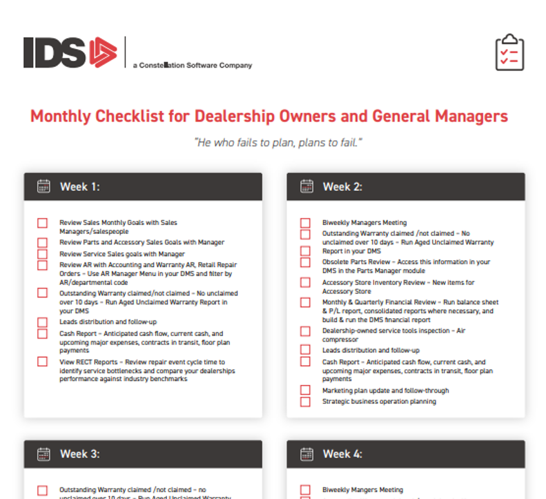 Dealership Management Checklist Bundle [GM, Sales, Service, Parts ...